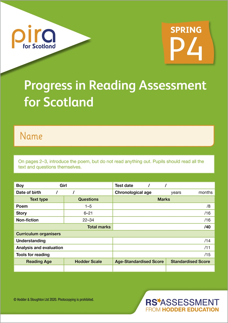 PiRA for Scotland P4, Spring PK10 (Progress in Reading Assessment) by ...