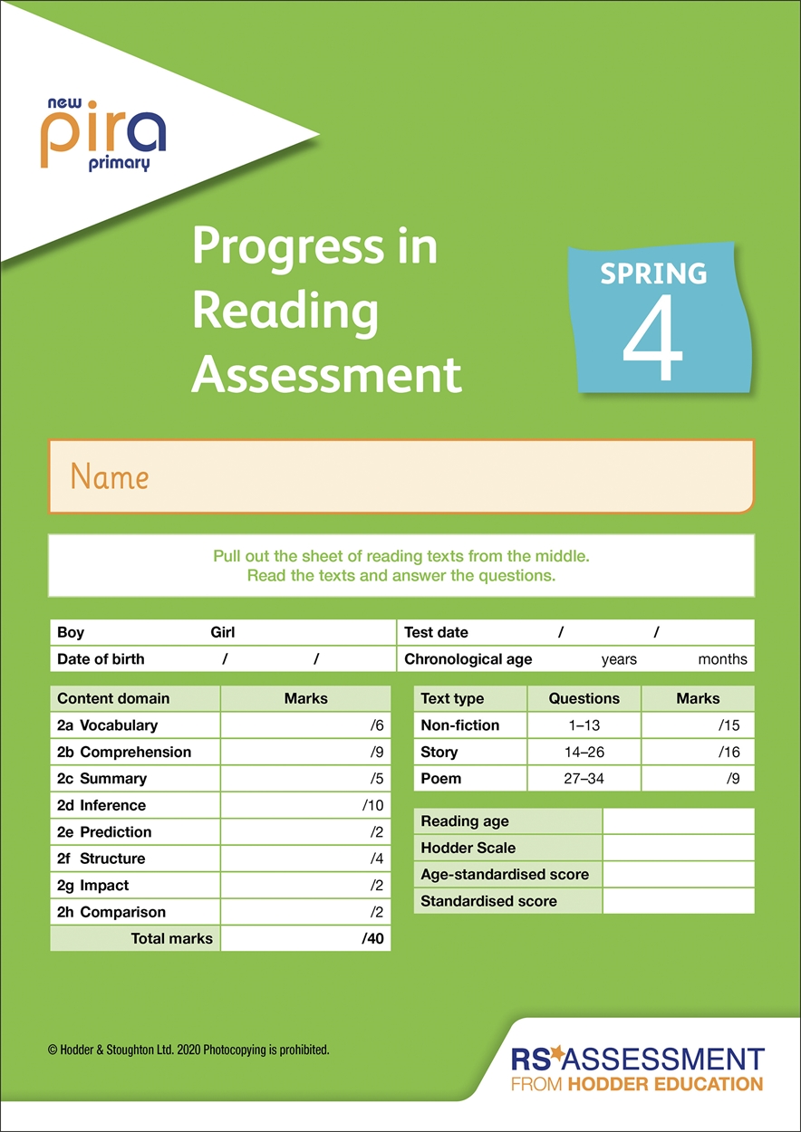 New PiRA Test 4, Spring PK10 (Progress in Reading Assessment) by Colin ...