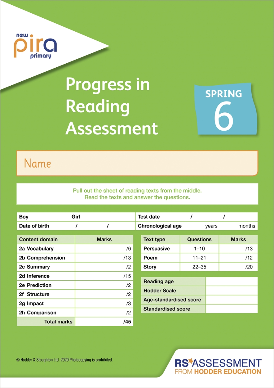 New PiRA Test 6, Spring PK10 (Progress in Reading Assessment) by Colin ...