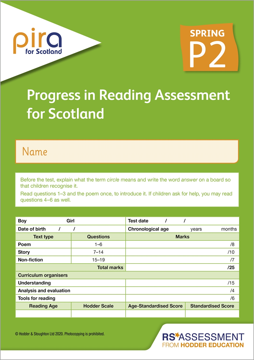 PiRA for Scotland P2, Spring PK10 (Progress in Reading Assessment) by ...